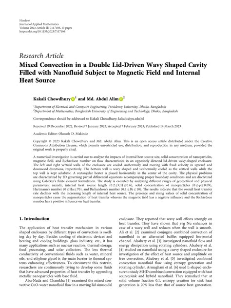 Pdf Mixed Convection In A Double Lid Driven Wavy Shaped Cavity Filled