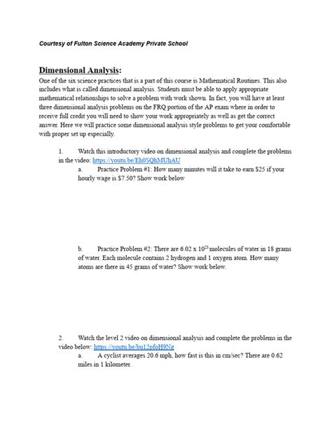 Apes Dimensional Analysis Practice Pdf