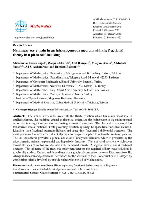 Pdf Nonlinear Wave Train In An Inhomogeneous Medium With The Fractional Theory In A Plane Self