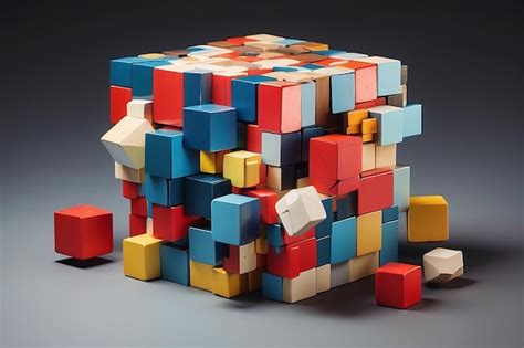 Premium Photo Cube Assembling From Many Blocks