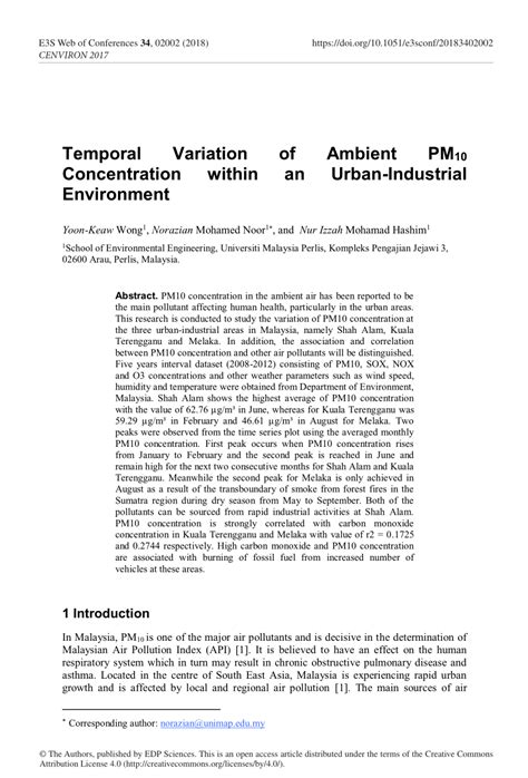 Pdf Temporal Variation Of Ambient Pm10 Concentration Within An Urban Industrial Environment