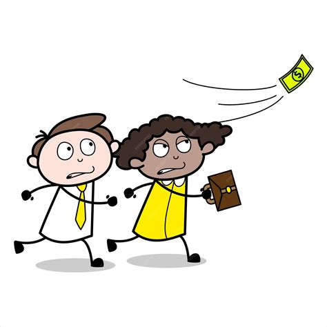 비행 돈을 쫓는 젊은 사업가 만화 캐릭터의 자산 프리미엄 벡터