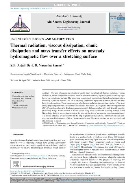 Pdf Thermal Radiation Viscous Dissipation Ohmic Dissipation And Mass Transfer Effects On