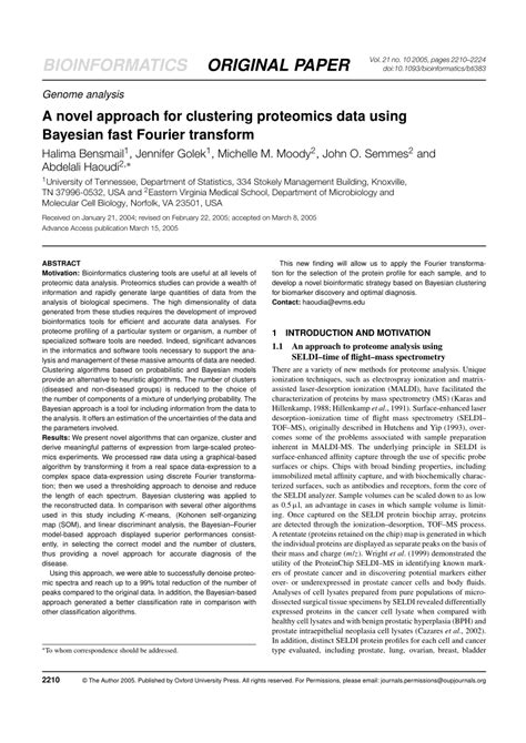 Pdf A Novel Approach For Clustering Proteomics Data Using Bayesian