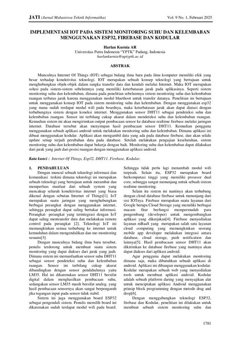 Pdf Implementasi Iot Pada Sistem Monitoring Suhu Dan Kelembaban