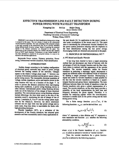 Effective Transmission Line Fault Detection During Power Swing With Wavelet Transform Pdf