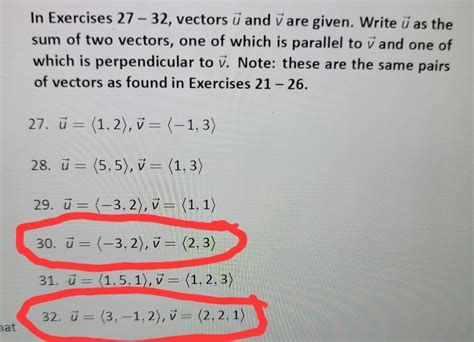Solved In Exercises Vectors U And V Are Given Write Chegg Com