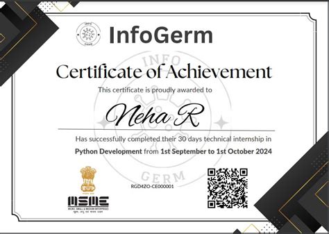 Neha R On Linkedin Pythondevelopment Internshipcompletion Infogerm