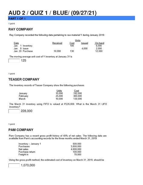 Auditing Problems 2 Quiz 1 2 3 Prelim Exam Aud 2 Quiz 1 Blue 09