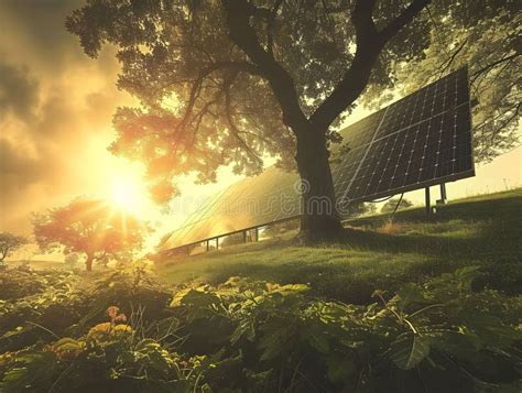 Solar Panels Above A Green Tree To Catch The Sun Stock Illustration Illustration Of Generation