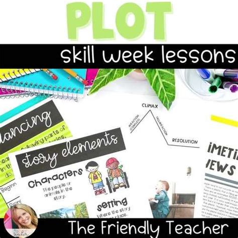 a pile of different types of writing on paper with the title plot skill week lessons