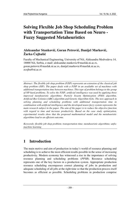 Pdf Solving Flexible Job Shop Scheduling Problem With Transportation Time Based On Neuro