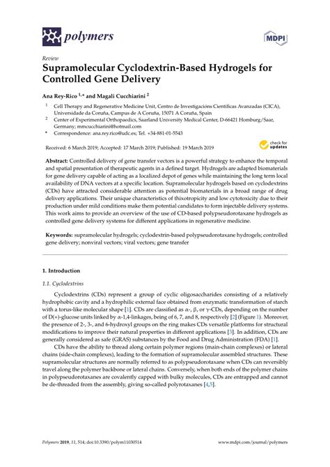 Pdf Polymers Supramolecular Cyclodextrin Based Hydrogels For