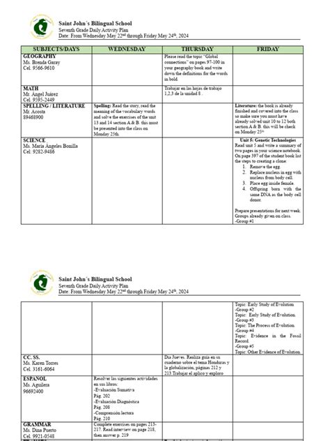 7th Daily Activity Plan Pdf Genetics Life Sciences