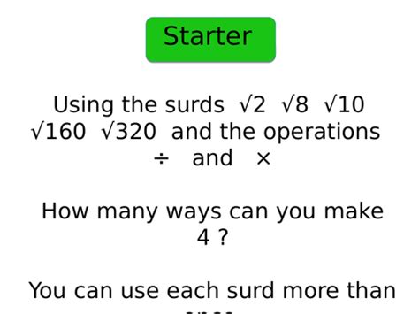 Gcse Edexcel Maths Number Surds Teaching Resources