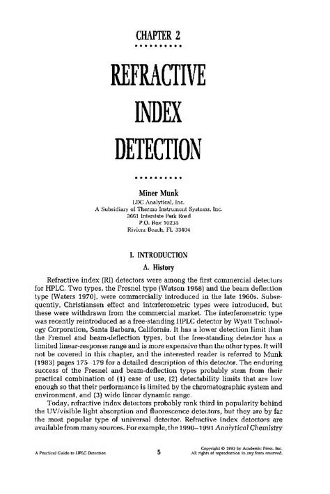 Pdf A Practical Guide To Hplc Detection Refractive Index Detection