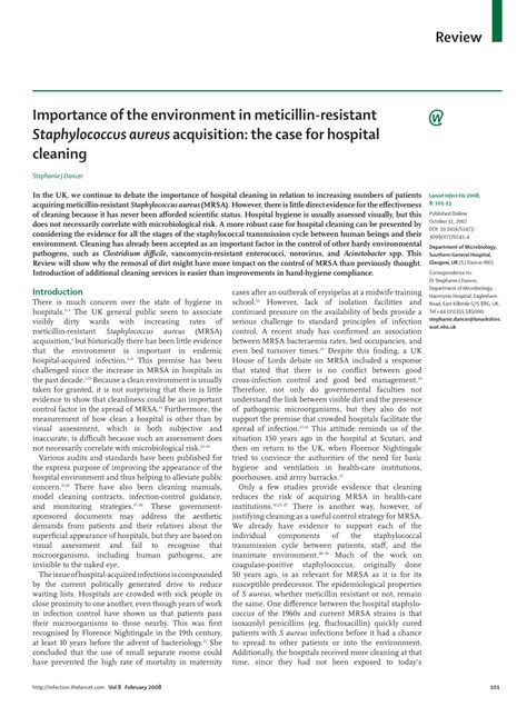 Pdf Importance Of The Environment In Meticillin Resistant