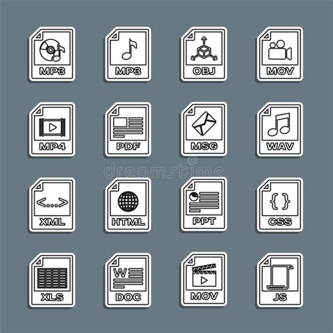 set line js file document css wav obj pdf mp4 mp3 and msg icon