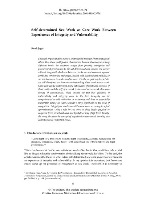 Pdf Self Determined Sex Work As Care Work Between Experiences Of