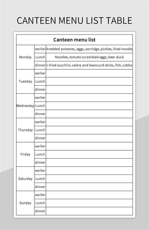 Free Menu Templates For Google Sheets And Microsoft Excel Slidesdocs