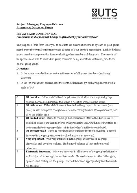 MER Individual Within Group Peer Assessment Form Subject Managing Employee Relations Studocu