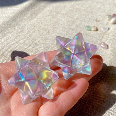 2 Rainbow Aura Crystal Starquartz Crystal Merkaba Starstar Of
