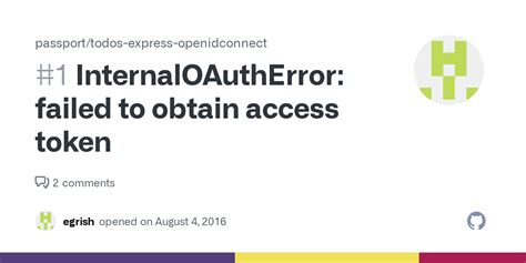Internaloautherror Failed To Obtain Access Token · Issue 1 · Passporttodos Express