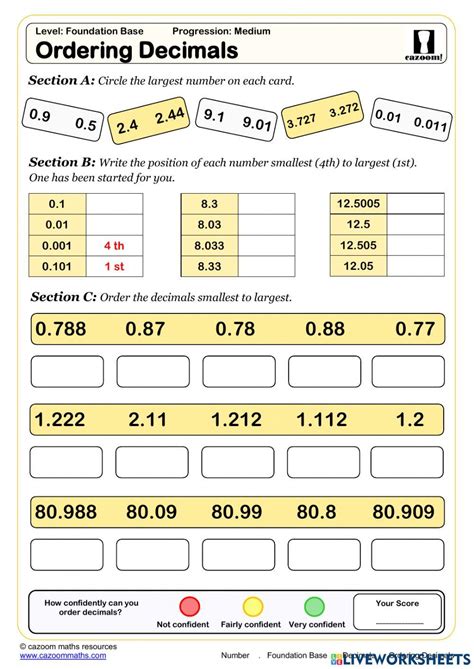 Ordering Decimal Online Exercise For Live Worksheets