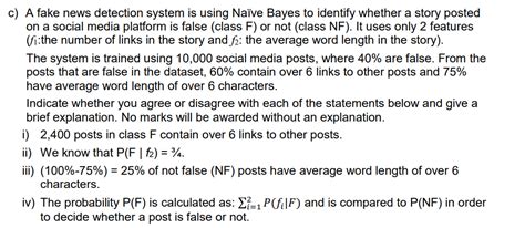 Solved C A Fake News Detection System Is Using Naïve Bayes