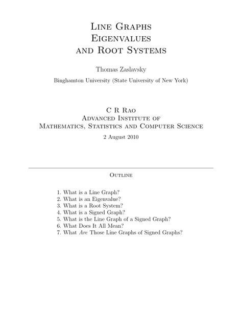 Pdf Line Graphs Eigenvalues And Root Systems Thomas Zaslavsky Pdf