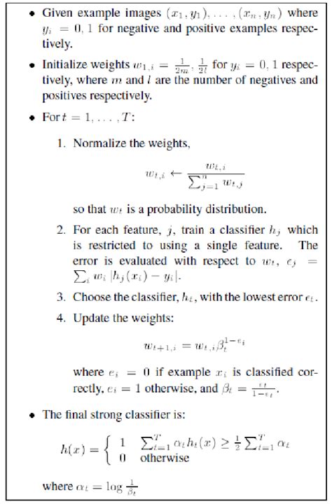 Adaboost Algorithm Taken From Viola And Jones 2001 For Training One