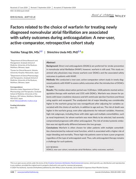 Pdf Factors Related To The Choice Of Warfarin For Treating Newly Diagnosed Nonvalvular Atrial