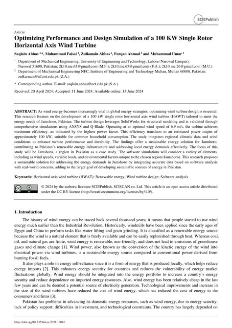PDF Optimizing Performance And Design Simulation Of A KW Single Rotor Horizontal Axis Wind
