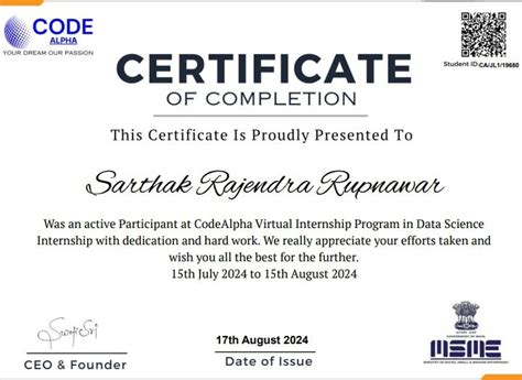 Sarthak Rupnawar On Linkedin Codealpha Internship Datascience