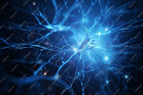 Premium Photo Blue Neuron Microscopy In Laboratory Setting Scientific Research And Discovery