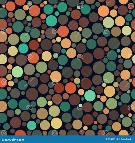 Vector Seamless Jumble Multicolor Brown Teal Orange Tones Random Circles Pattern Stock Vector