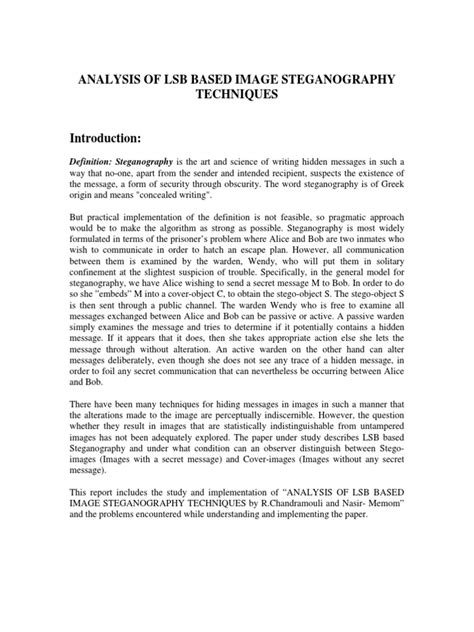 Pdf Report Analysis Of Lsb Based Image Steganography Techniques1 Dokumentips