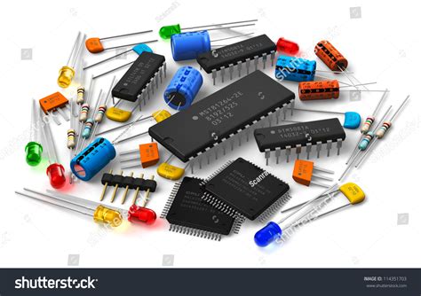 Group Of Various Electronic Components Microprocessors Logical Digital Microchips Transistors