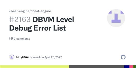 Dbvm Level Debug Error List · Issue 2163 · Cheat Enginecheat Engine