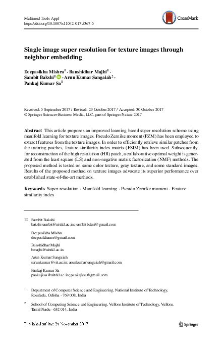 Pdf Single Image Super Resolution For Texture Images Through Neighbor