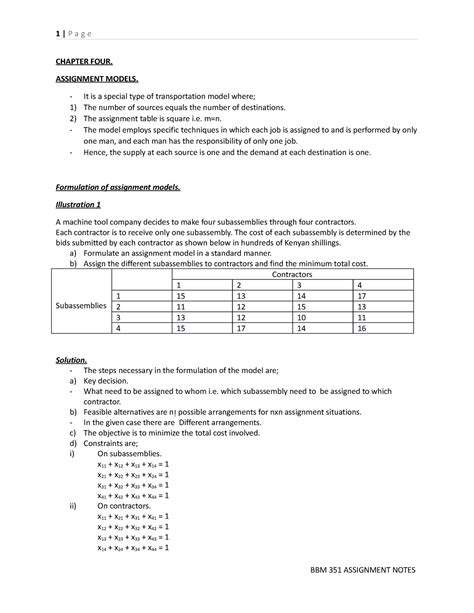 Chapter Four Assignment Models 1 Chapter Four Assignment Models