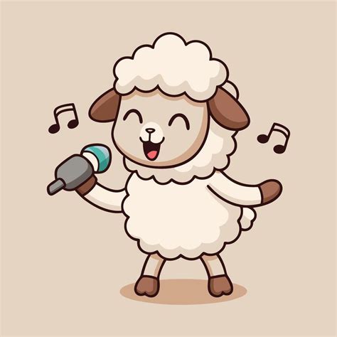 Cute Singing Sheep Cartoon Adorable Music Lover Farm Animal
