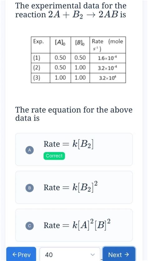 The Experimental Data For The Reaction 2a B2 →2ab Is Exp {0 }{0 } Begin{