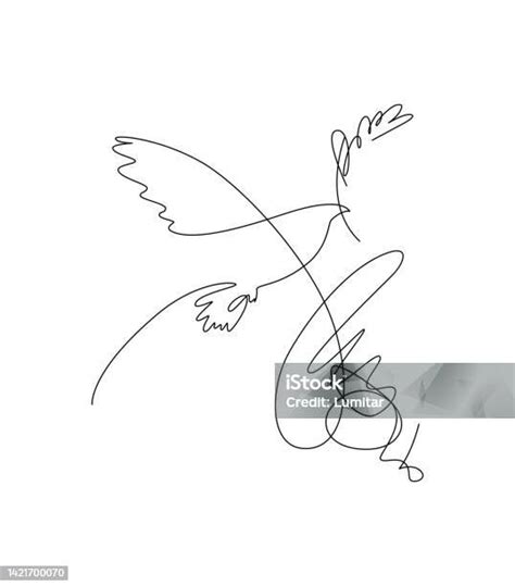 평화의 비둘기 비둘기의 손으로 그린 선 예술 평화로운 삶의 상징 현대 한 줄 스타일의 플라잉 버드 실루엣 광고 포스터 벽 예술