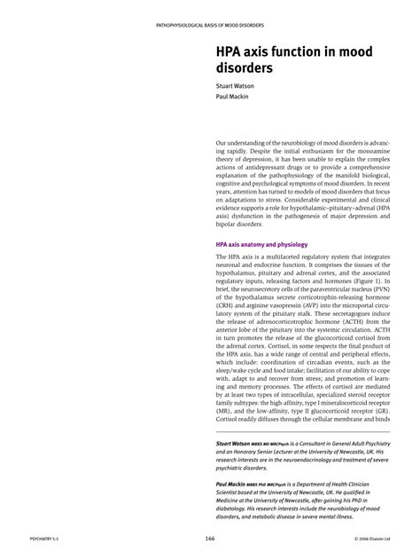PDF HPA Axis Function In Mood Disorders