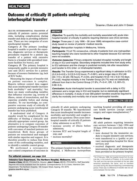 Pdf Outcome Of Critically Ill Patients Undergoing Interhospital Transfer