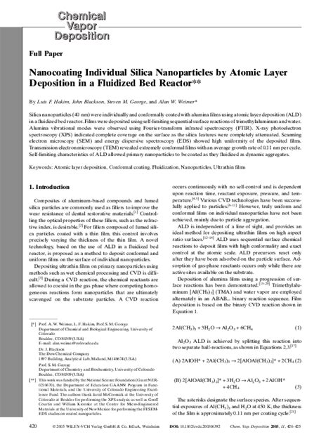 Pdf Nanocoating Individual Silica Nanoparticles By Atomic Layer Deposition In A Fluidized Bed