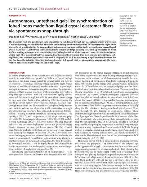 Pdf Autonomous Untethered Gait Like Synchronization Of Lobed Loops Made From Liquid Crystal