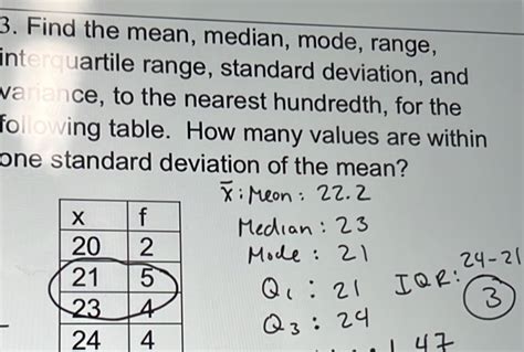 3 find the mean median mode range interquartile range standard