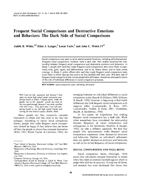 Dark Side 1 Frequent Social Comparisons And Destructive Emotions And